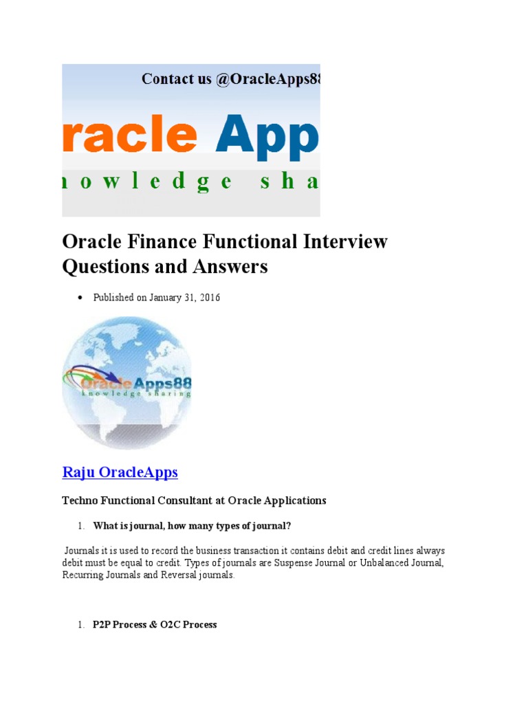 Oracle Finance Functional Interview Questions and Answers | PDF | Debits And Credits | Invoice