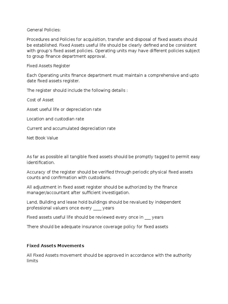 Fixed Assets Policy | PDF | Fixed Asset | Depreciation