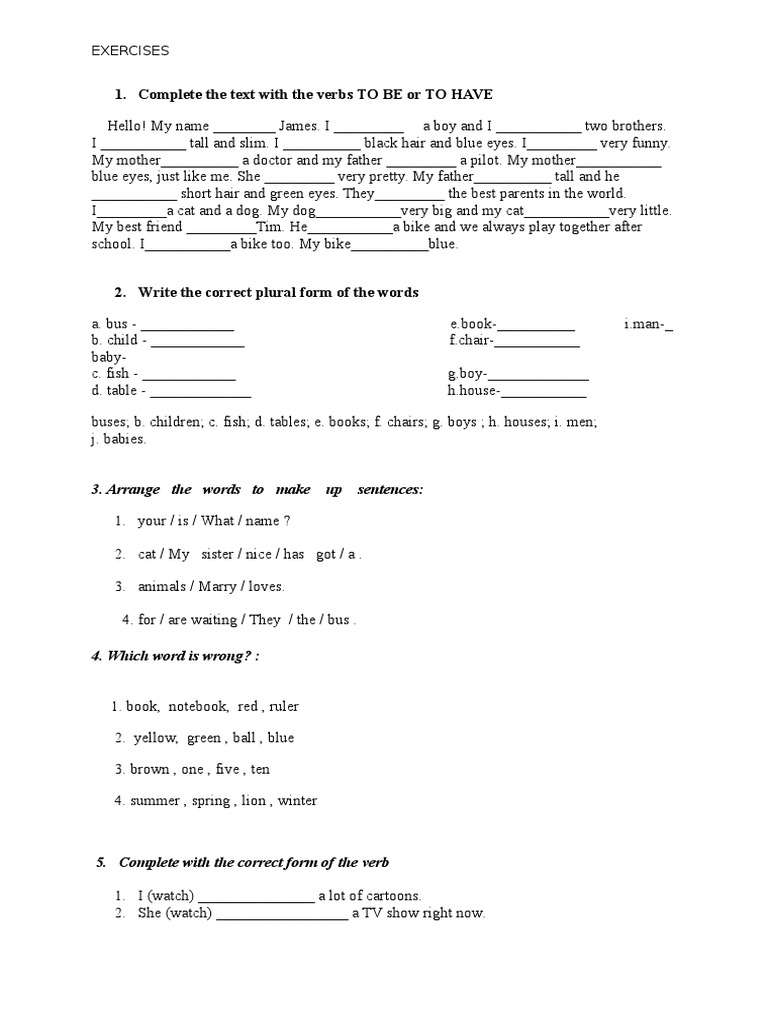 Complete The Text With The Verbs TO BE or TO HAVE: Exercises | PDF