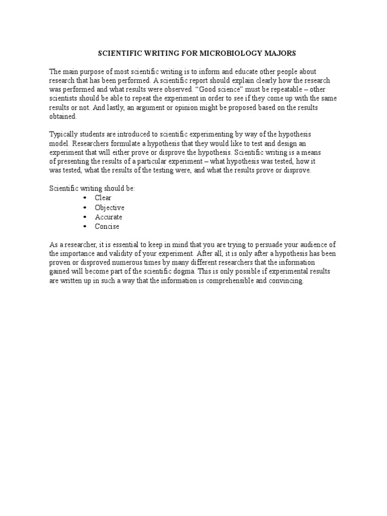 Scientific Writing For Microbiology Majors | PDF