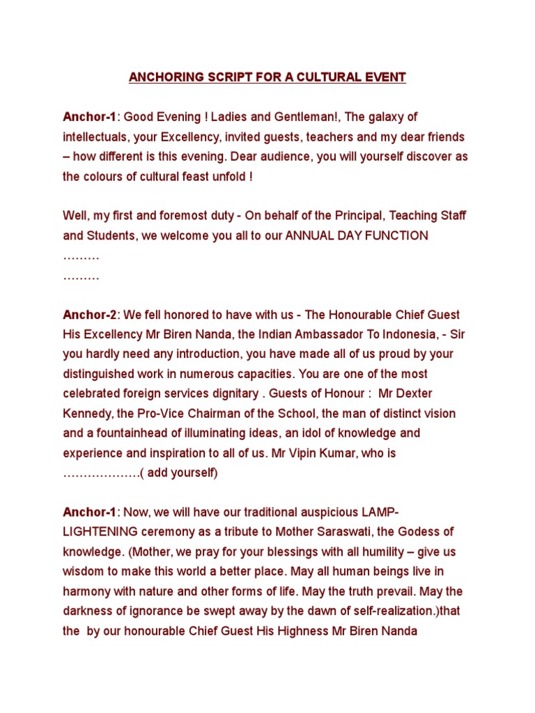 Script For Cultural Event | PDF