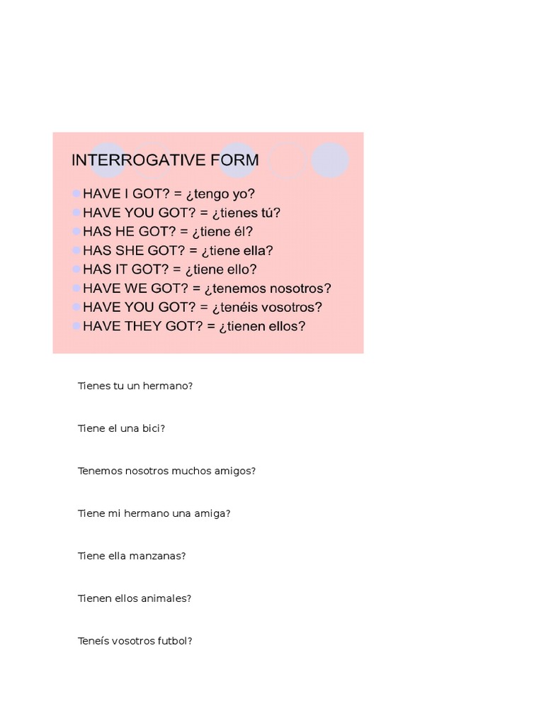 Explicacion y Ejercicios Verbo Have Got | PDF