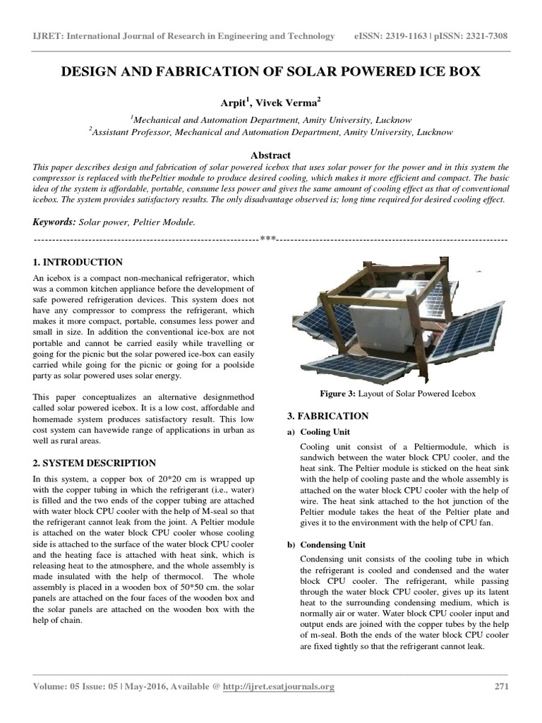 Design and Fabrication of Solar Powered Ice Box | PDF | Solar Panel ...