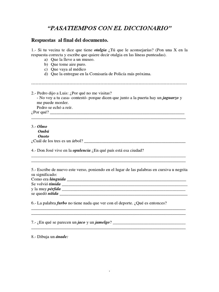 Pasatiempos Con El Diccionario+ | PDF