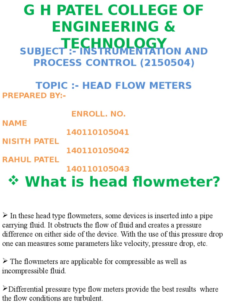Head Flow Meters | PDF | Flow Measurement | Fluid Dynamics
