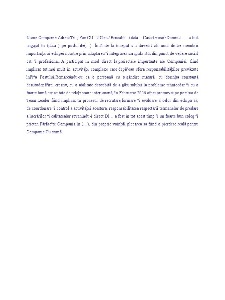 Model Caracterizare Angajat | PDF