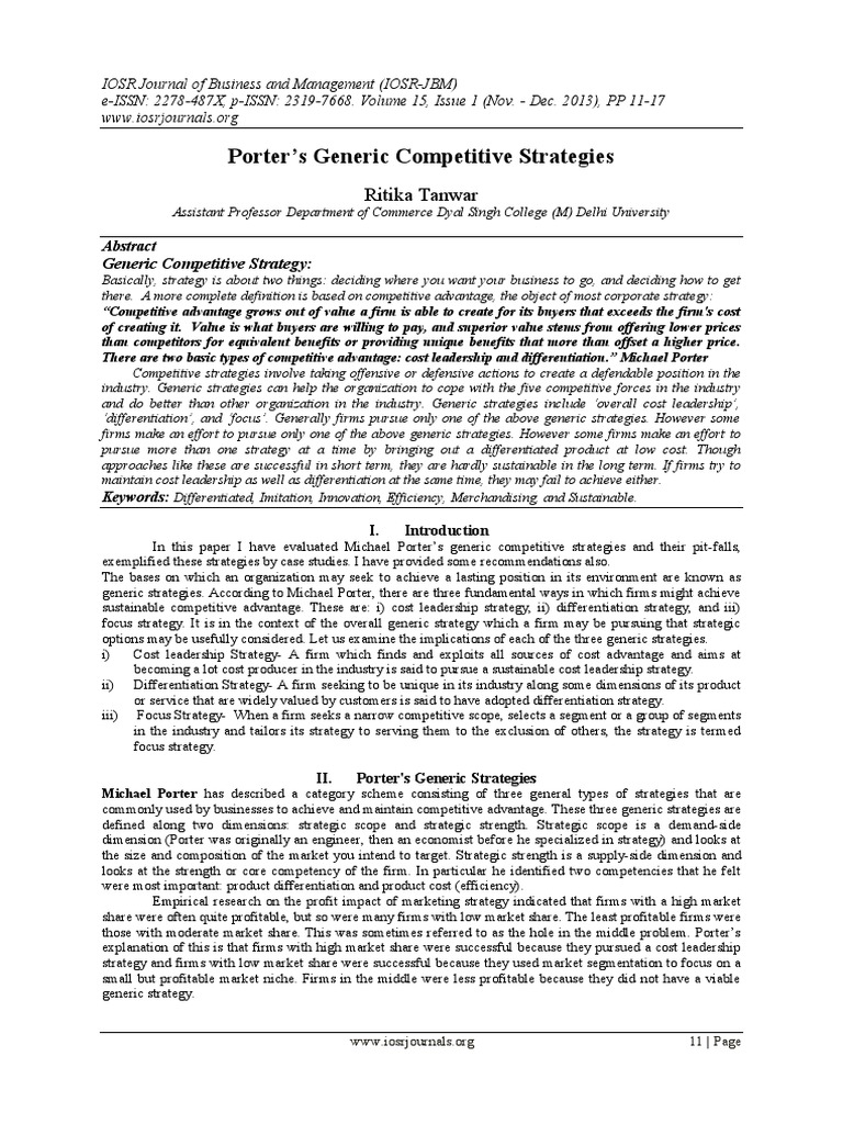 Porter's Competitive Strategies Explained | PDF | Pepsi Co | Strategic ...