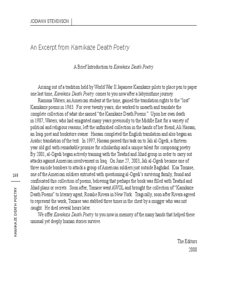 An Excerpt From Kamikaze Death Poetry | Kamikaze | Unrest