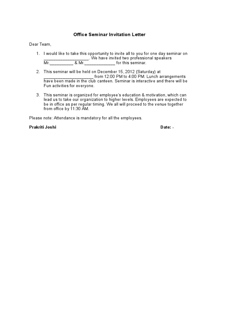 Office Seminar Invitation Letter | PDF