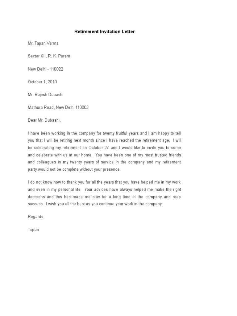 Retirement Invitation Letter Template | PDF