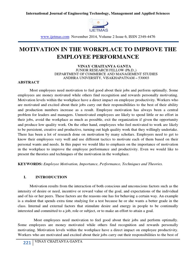 Motivate Employees to Improve Performance | PDF | Motivation | Motivational