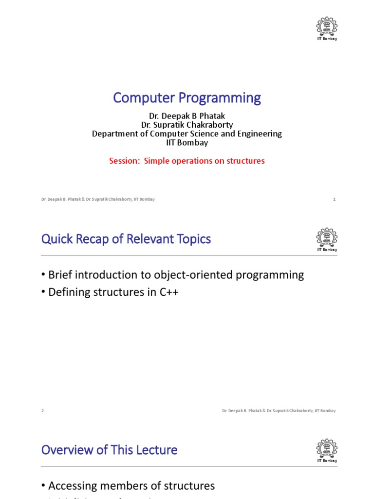 CS101x S435 Simple Operations On Structures IIT Bombay PDF | PDF | Integer (Computer Science ...