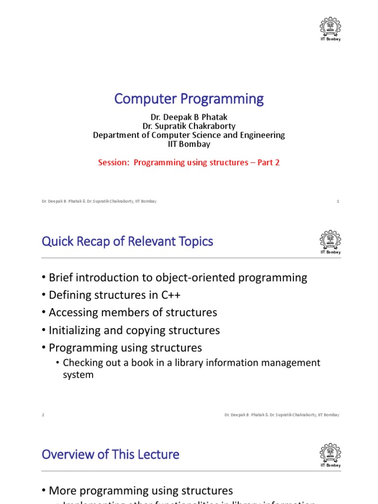 CS101x S436B Programming Using Structures Part 2 IIT Bombay PDF | PDF | Array Data Structure ...