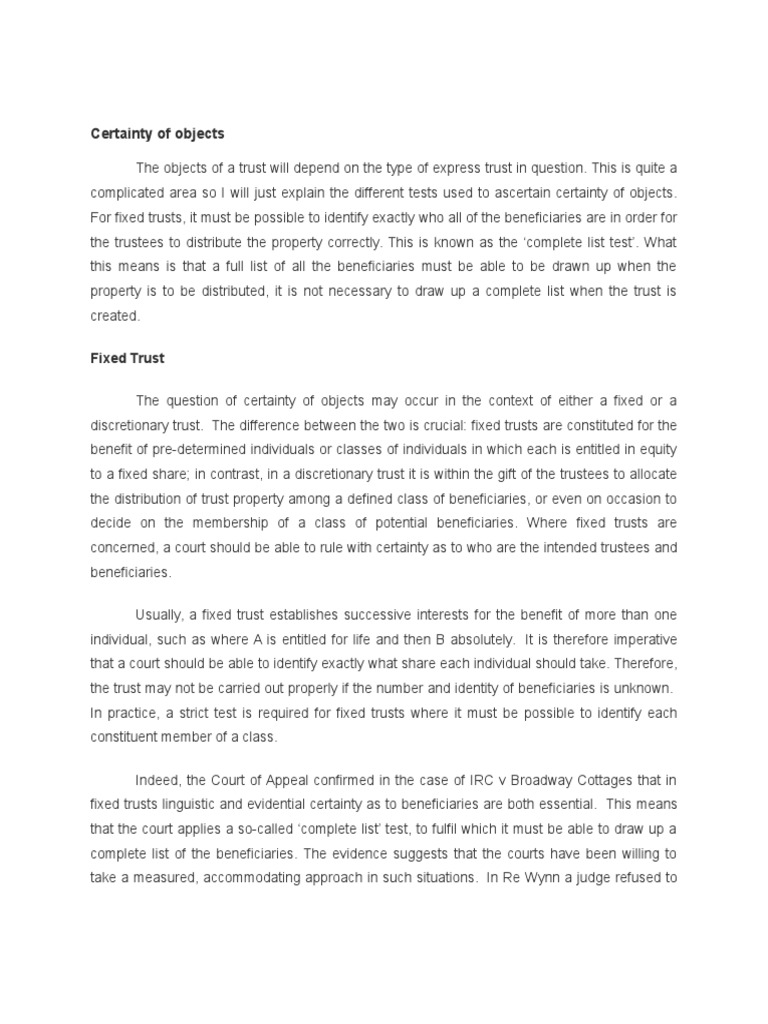 Certainty of Objects | PDF | Trust Law | Inheritance