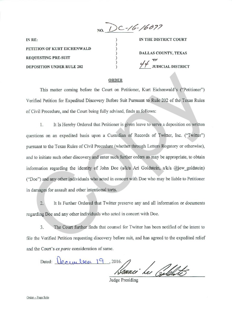 Rule 202 Order - Signed 12.19.16 | PDF | Politics | Law