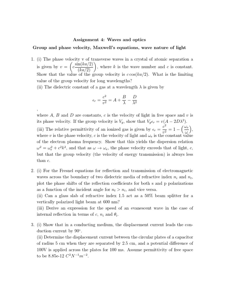 Waves Assignment Pdf Polarization Waves Waves 