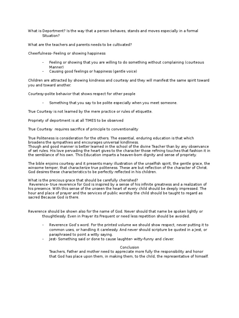 What Is Deportment | PDF | Etiquette | God