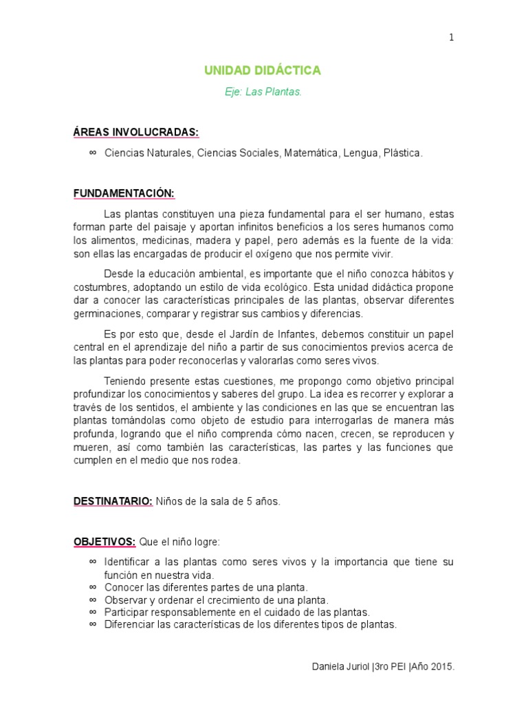 Unidad Didáctica: Las Plantas en Nivel Inicial | PDF | Plantas | Arboles