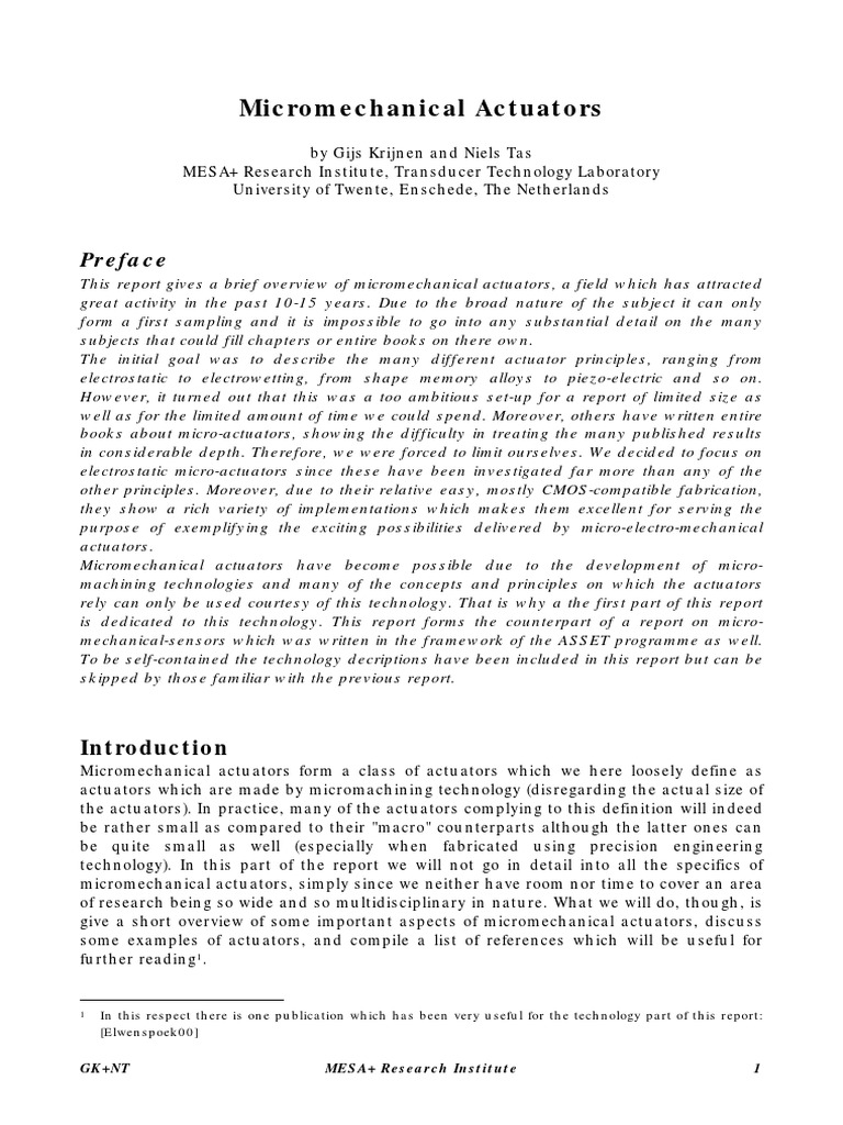 Mems Actuators | PDF | Microelectromechanical Systems | Photolithography