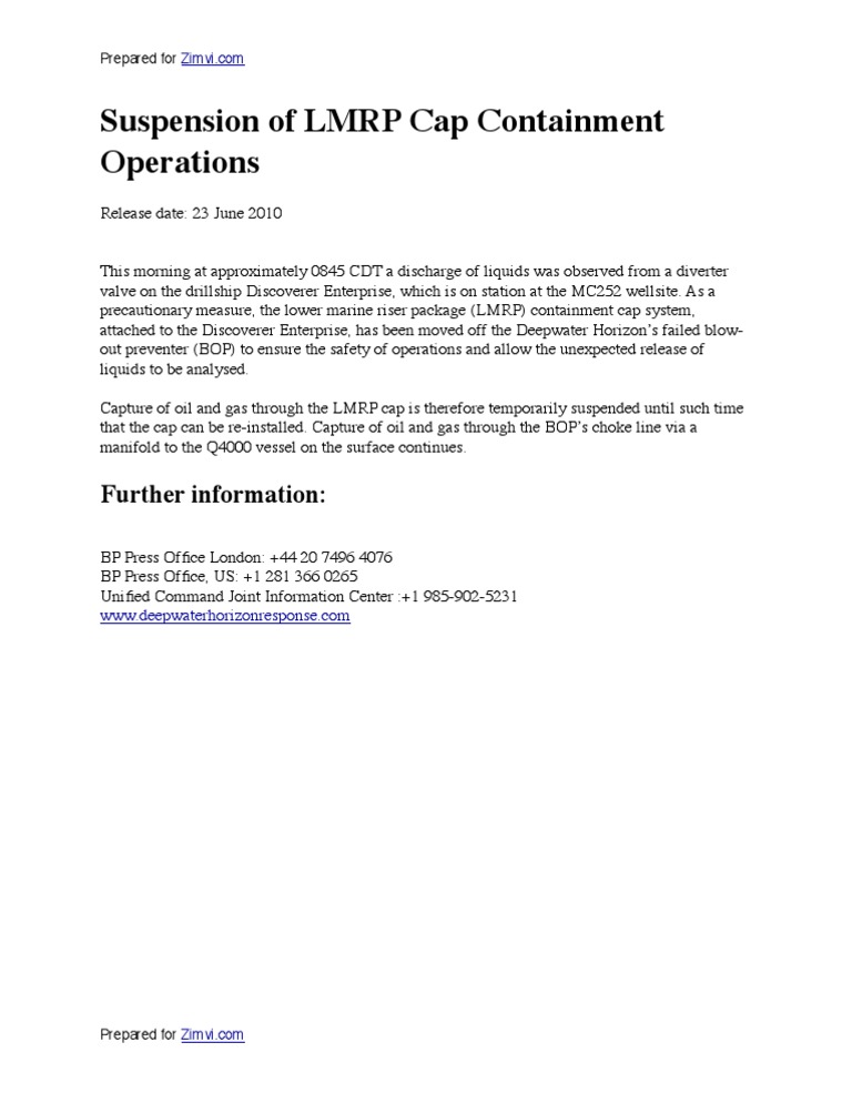 LMRP Cap Operations Suspended Due to Leak | PDF