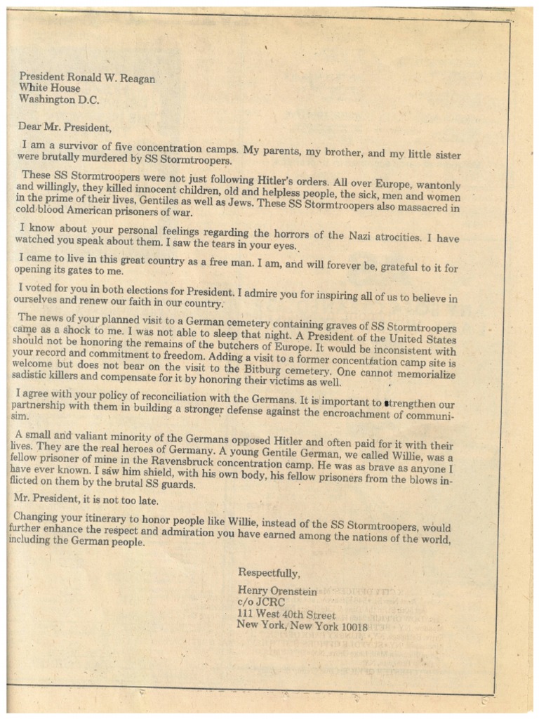 A Letter To President Ronald Reagan, April 22, 1985 | PDF