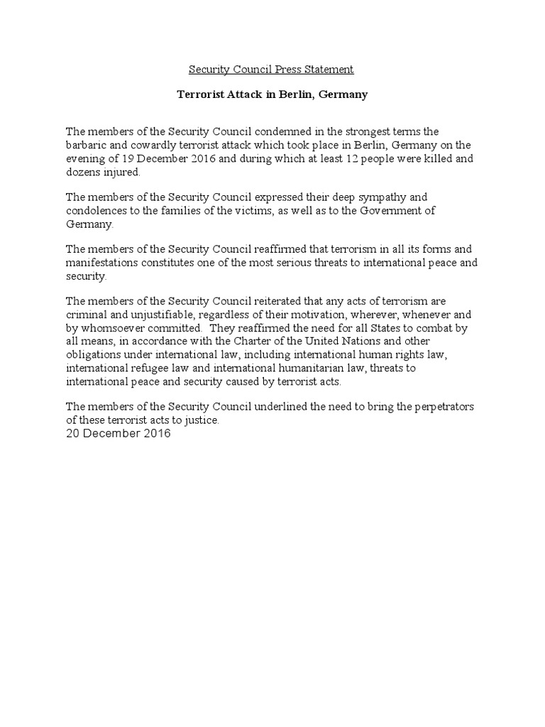 Press Statement - Germany Terror Attack | PDF