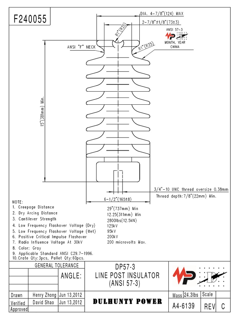 Angle: Line Post Insulator (ANSI 57-3) : General Tolerance | PDF ...