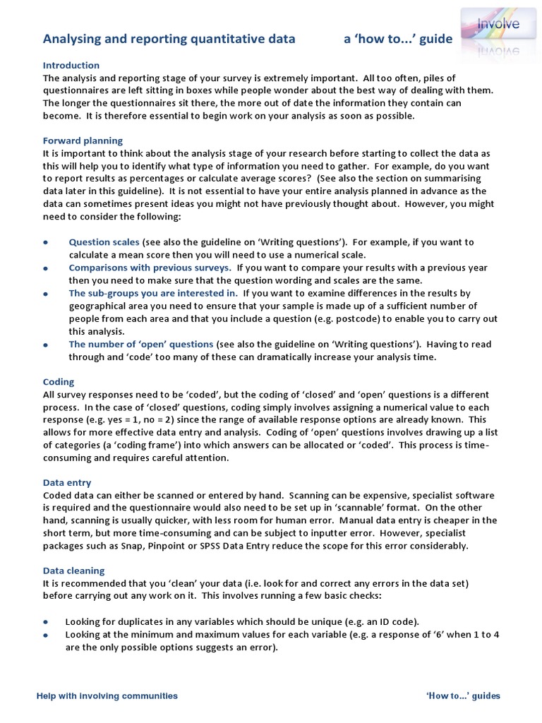 Analysing and Reporting Quantitative Data A How To... ' Guide | PDF ...