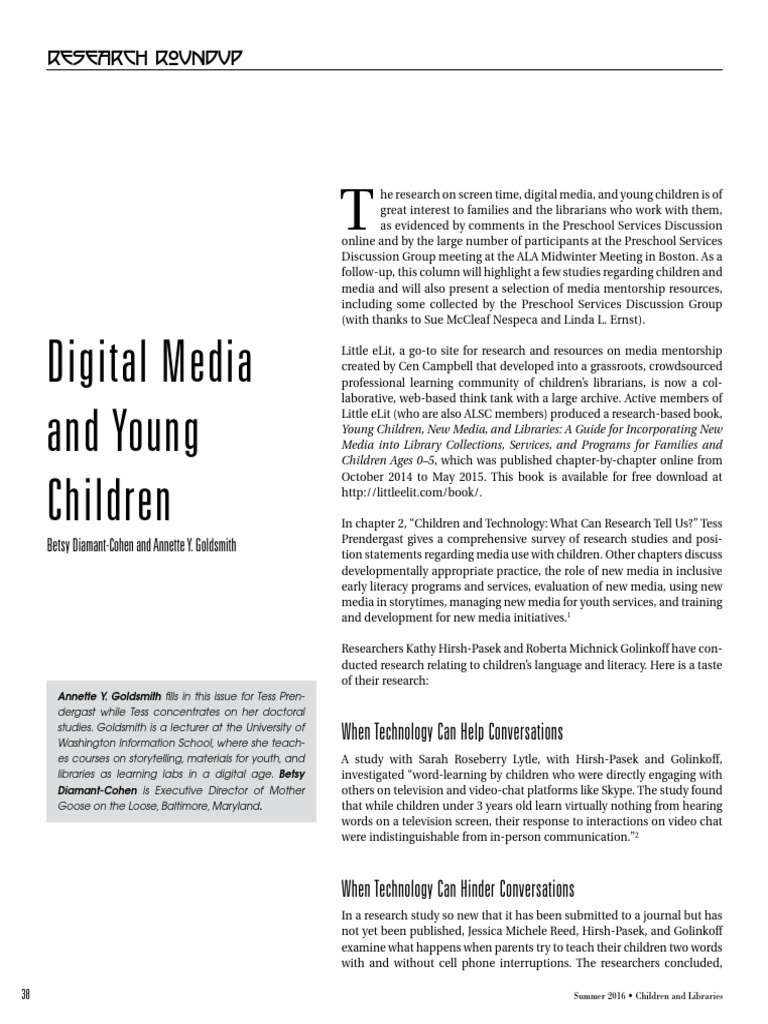 Screen Time & Young Children Research | PDF | Librarian | New Media