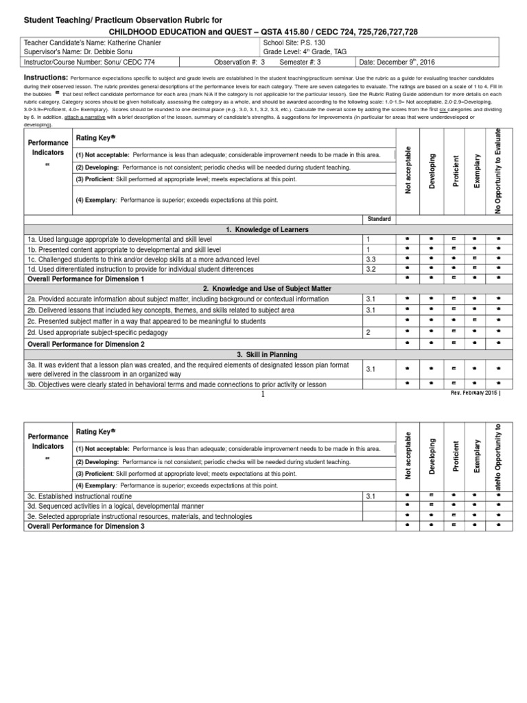 Lesson 3 Observation Rubric | PDF | Rubric (Academic) | Lesson Plan