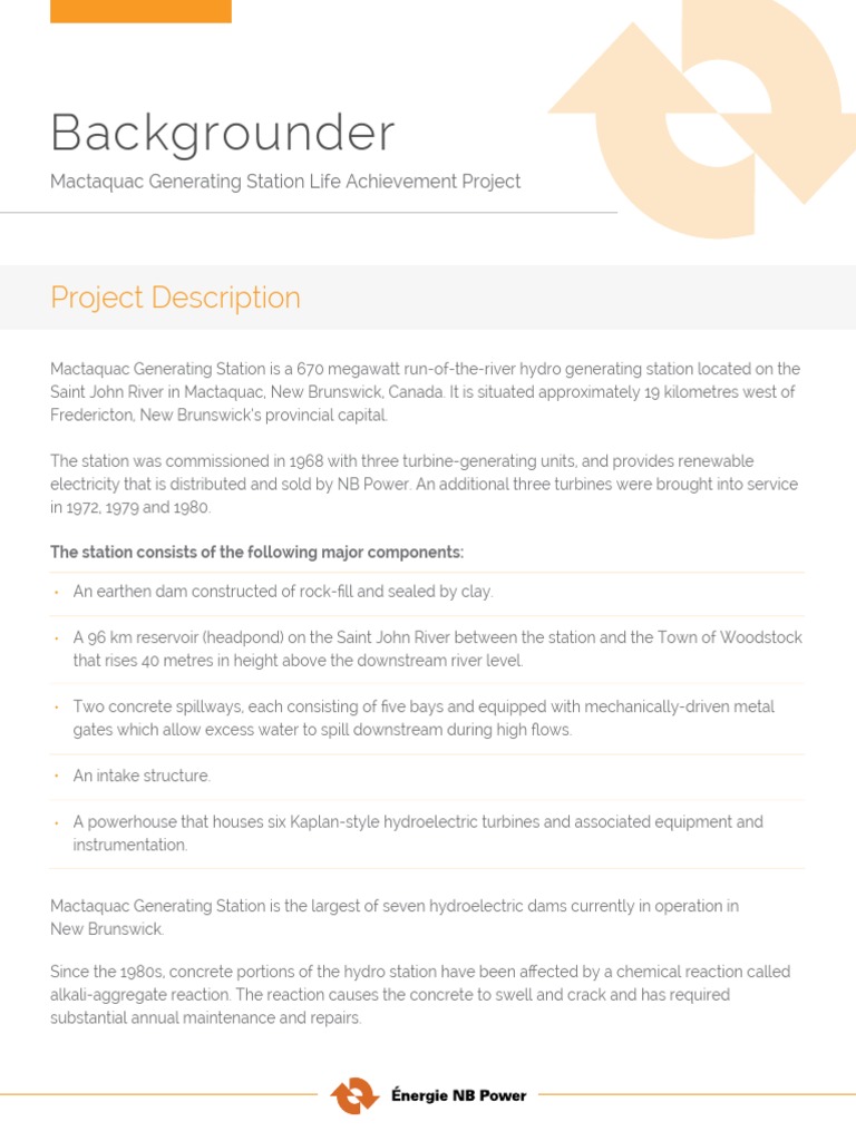 Mactaquac Generating Station Project Overview | PDF | Hydroelectricity ...