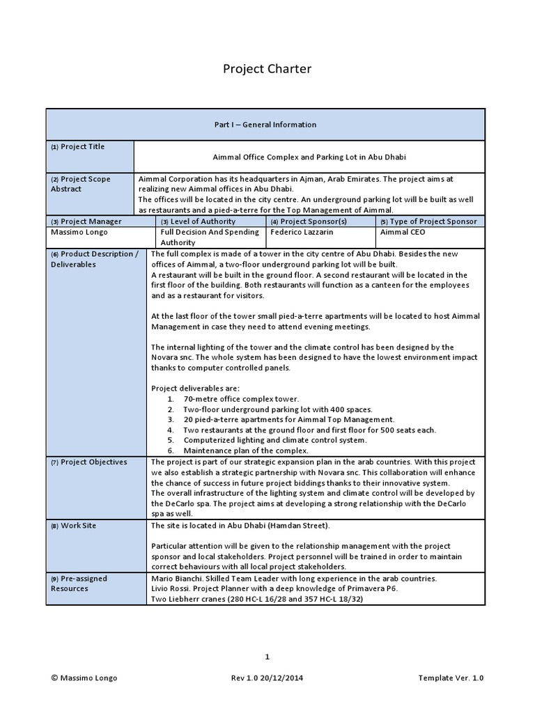 Project Charter Sample Construction | Scrum (Software Development ...