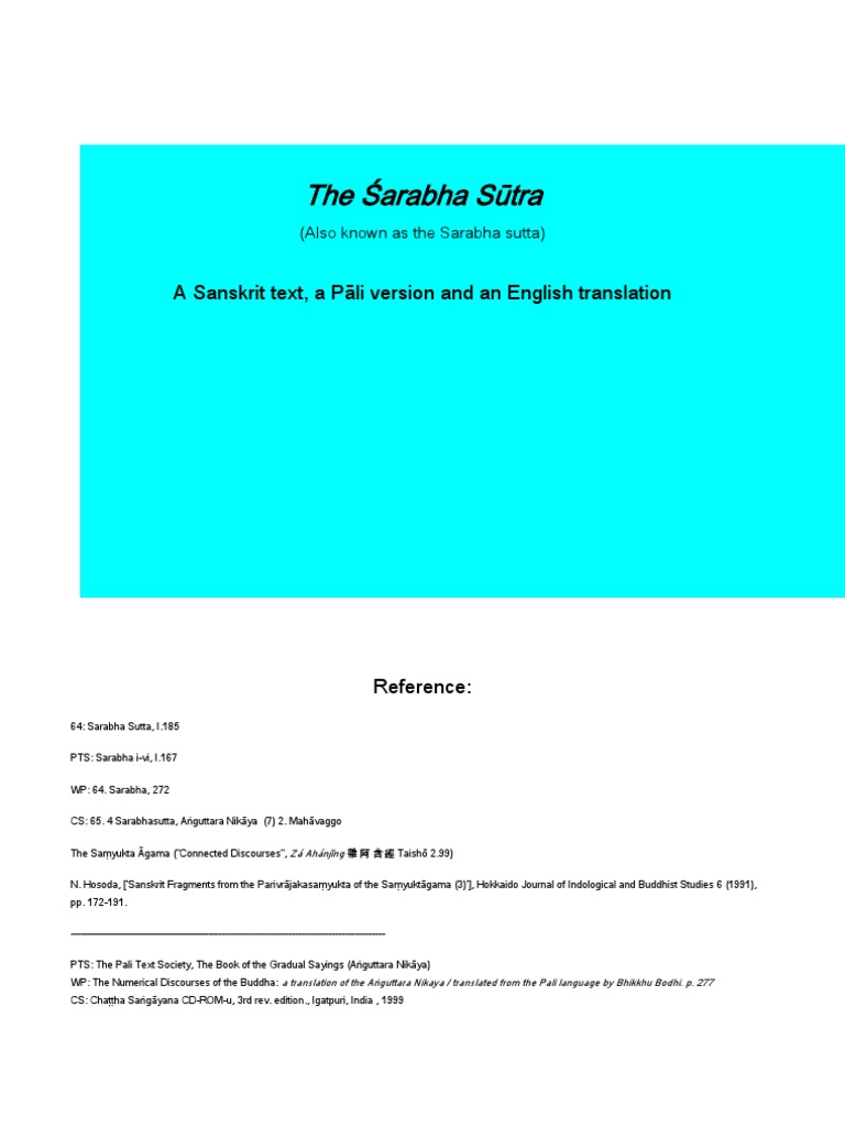 The Śarabha Sūtra (Also Known As The Sarabha Sutta) Sanskrit Text/pāli ...