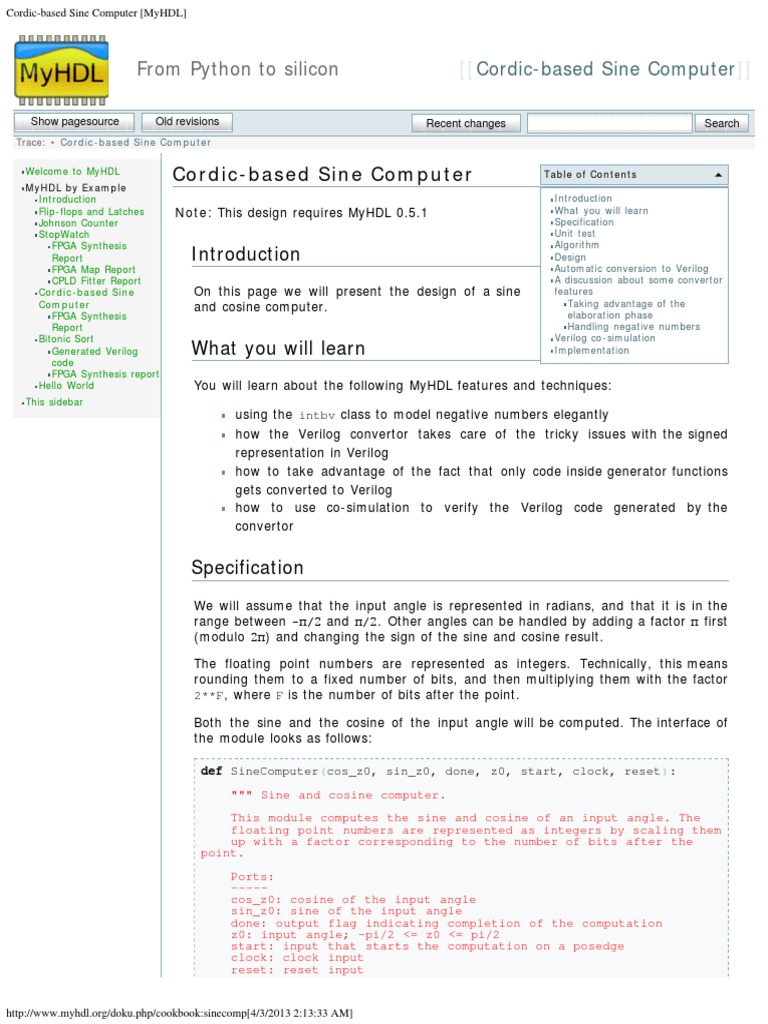 Cordic-Based Sine Computer (MyHDL) PDF | PDF | Sine | Trigonometric ...