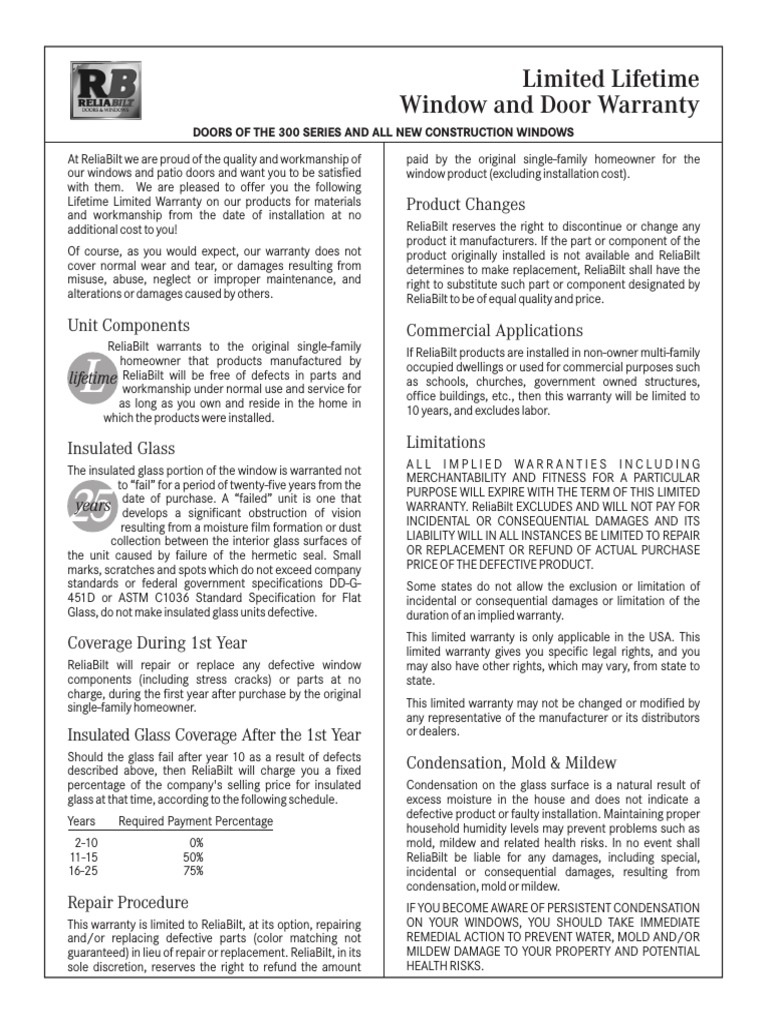 ReliaBilt Limited Window and Door | PDF | Glasses | Building Engineering