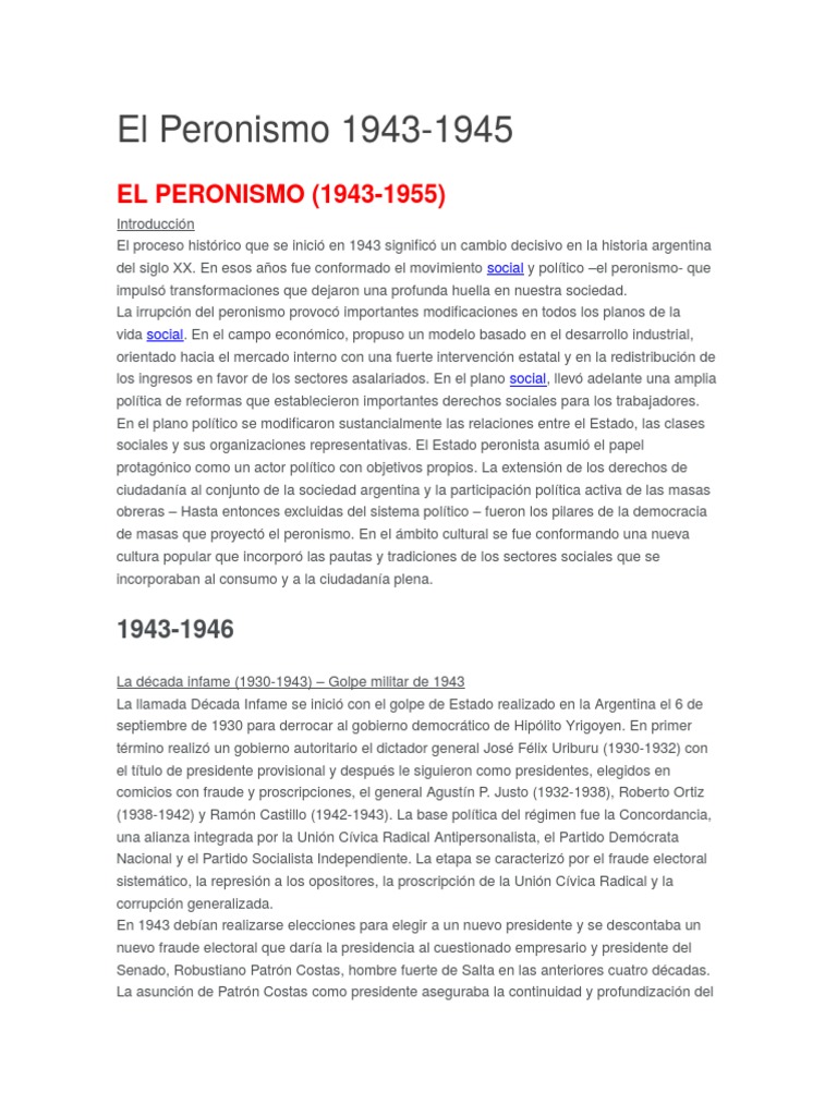 El Peronismo 1943 | PDF | Partidos políticos | Gobierno