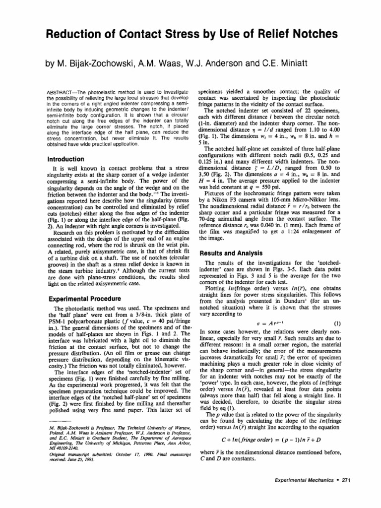 Reduction of Contact Stress by Use of Relief Notches - Bijak-Zochowski ...