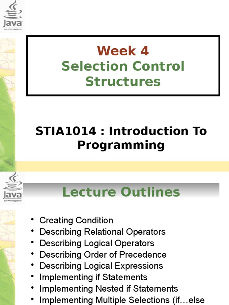 Selection Control Structures Week 4 Pdf Control Flow Boolean