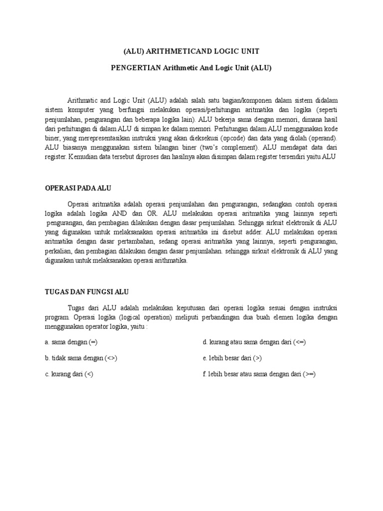 Arithmetic and Logic Unit (ALU) | PDF | Komputer