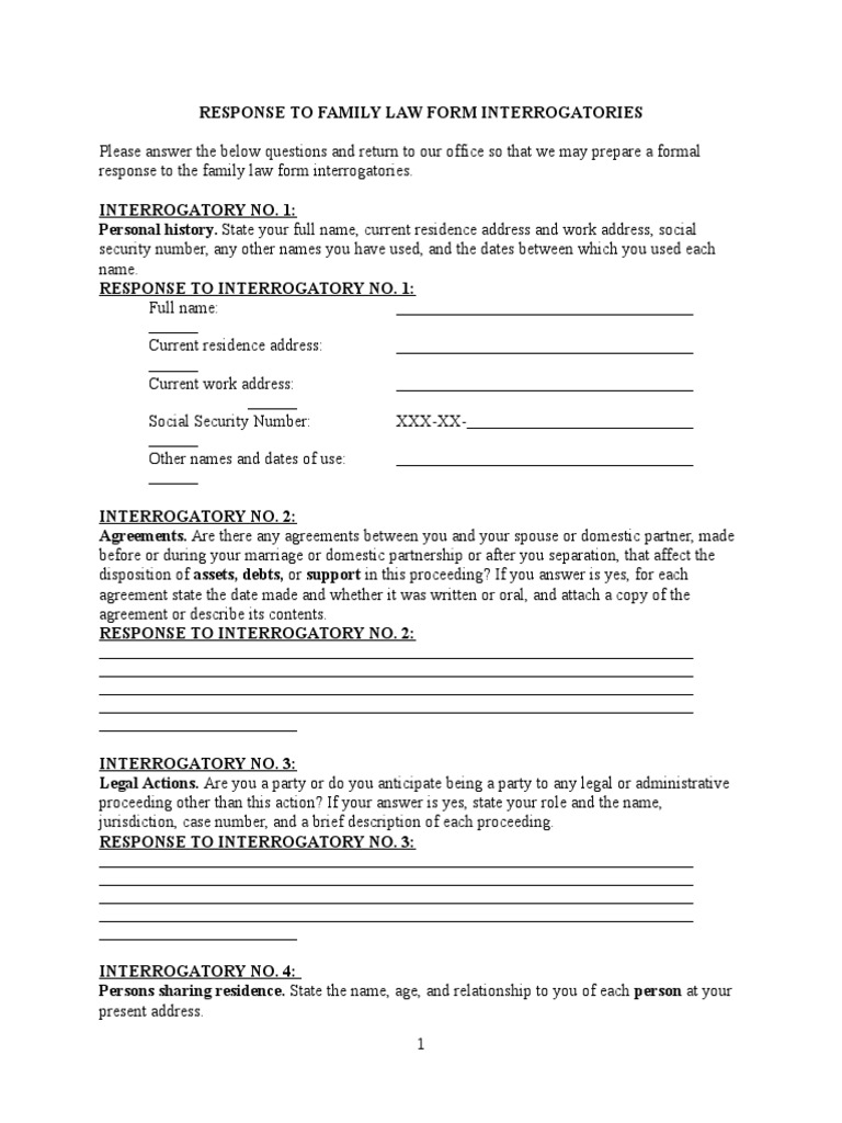 #Response To Form Interrogatories - Family Law (Fl-145) | PDF ...