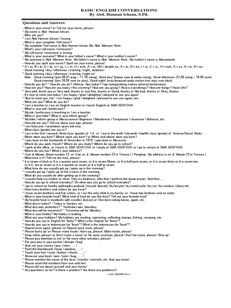 Basic English Conversations by Abd. Hannan Ichsan, S.PD.: Questions and ...