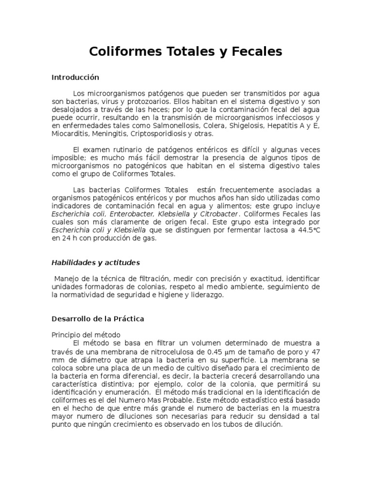 Coliformes Totales y Fecales | PDF | Microbiología | Biología