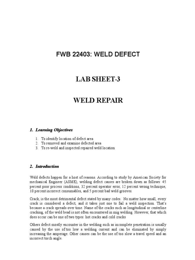 Lab Sheet 3-Weld Repair | PDF | Welding | Construction