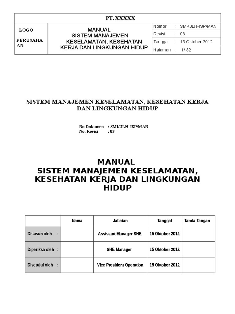 Contoh Manual SMK3-1 | PDF | Teknologi & Rekayasa