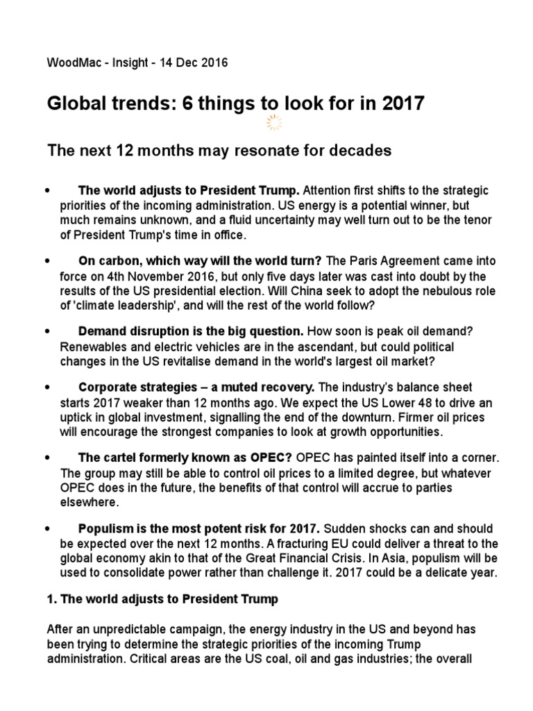 6 Things To Look in 2017 | PDF | Electric Vehicle | Opec
