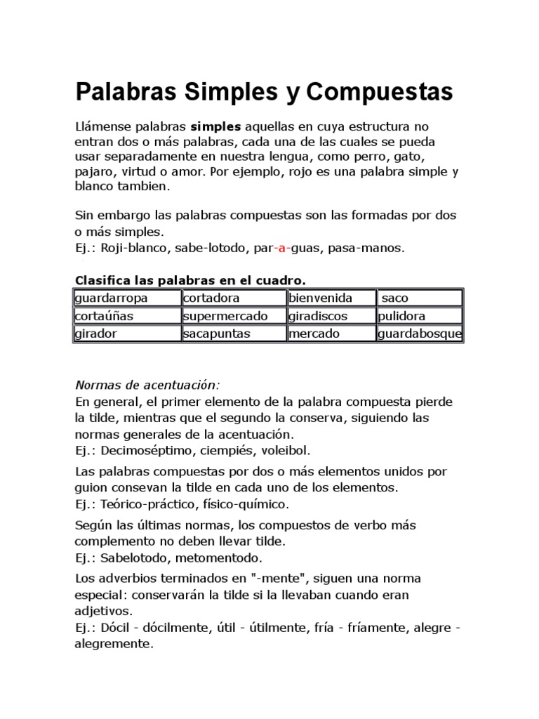 Palabras Compuestas | PDF | Relaciones sintácticas | Morfología Lingüística