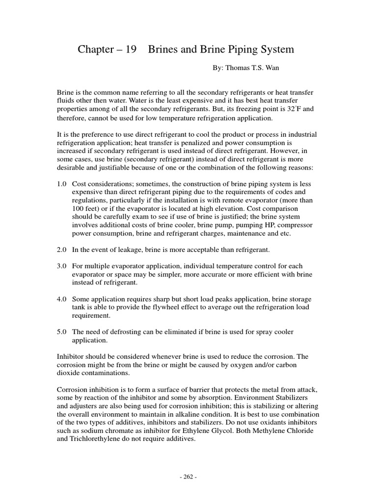 Brine Refrigeration Systems Overview | PDF | Corrosion | Refrigeration
