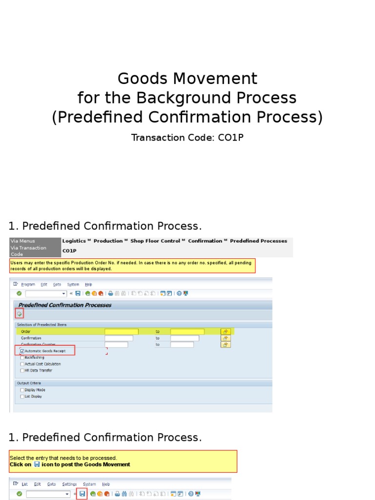 Goods Movement For Predefined Confirmation Process | PDF