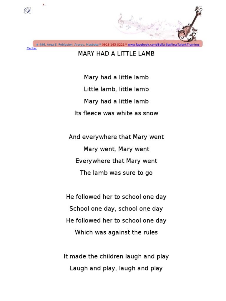 Mary Had a Little Lamb Lyrics | PDF