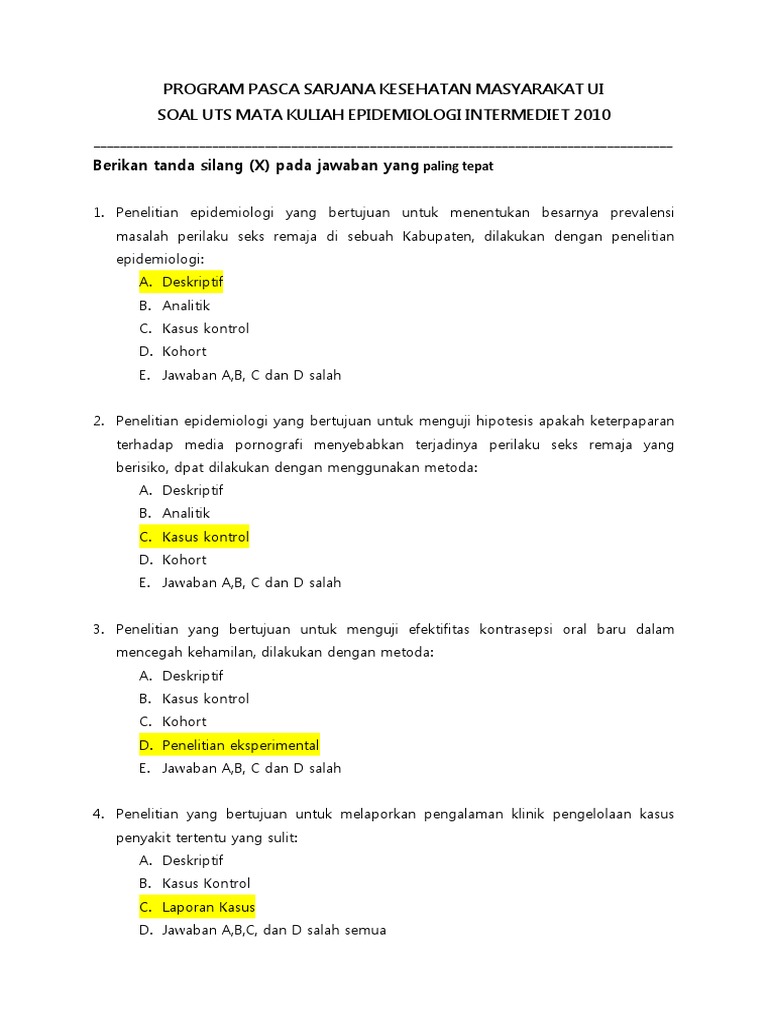 Soal - Soal Epid Intermediet | PDF